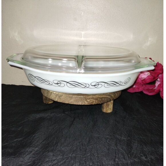 Kitchen | Vintage Pyrex Black Scroll Divided Dish With Lid | Poshmark